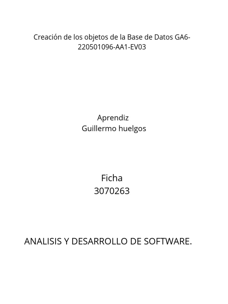 Creación de Los Objetos de La Base de Datos GA6-220501096-AA1-EV03 ...