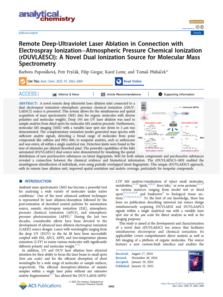 1 Papoušková Et Al 2025 Remote Deep Ultraviolet Laser Ablation in ...