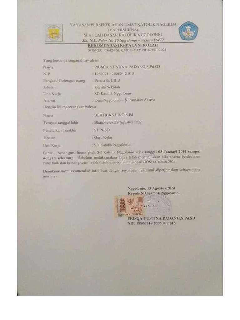 Berkas BOSDA 2024 (BEATRIKS LINO) SDK NGGOLONIO - Compressed (1) - Compressed - Compressed | PDF
