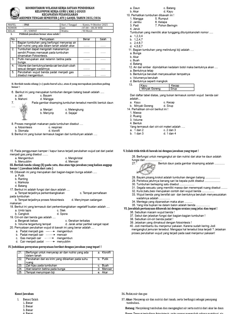 ATS Ganjil 2025/2026 Mapel IPAS Kelas IV | PDF