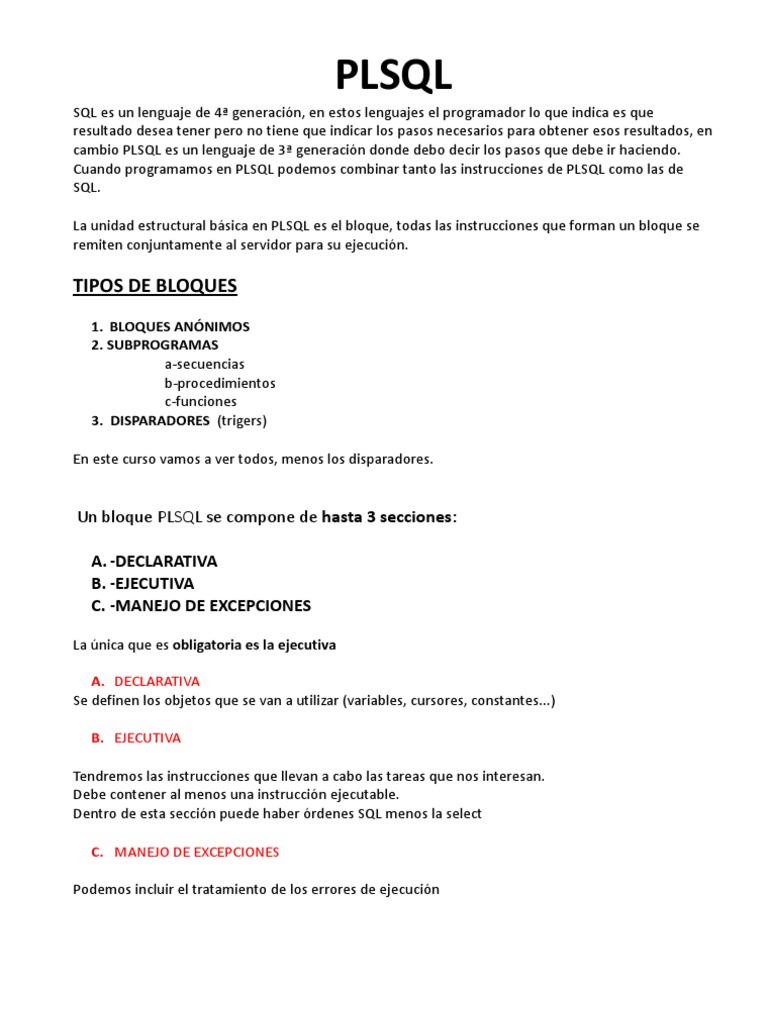 Teoria PLSQL | PDF | SQL | Lenguaje de programación