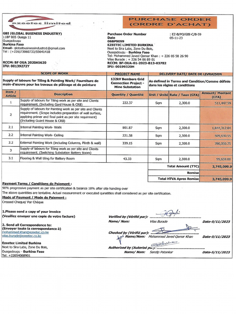 PO-Painting & Tiling Work - MS-GBI - 5.11.2023 | PDF