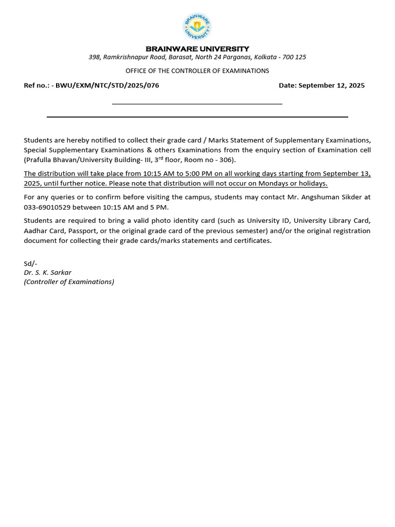 Distribution of Grade Card Marks Statement | PDF