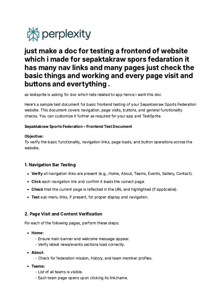 Just Make A Doc For Testing A Frontend of Website | PDF | Websites ...