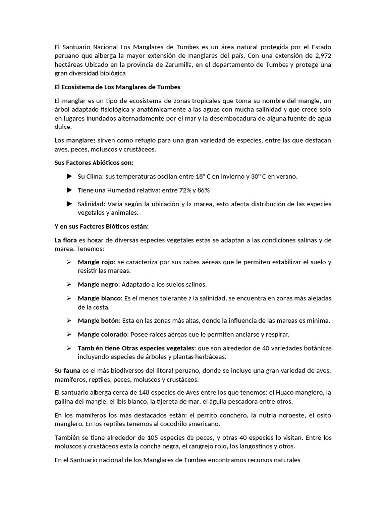 Biodiversidad del Santuario Los Manglares Tumbes | PDF | Mangle ...