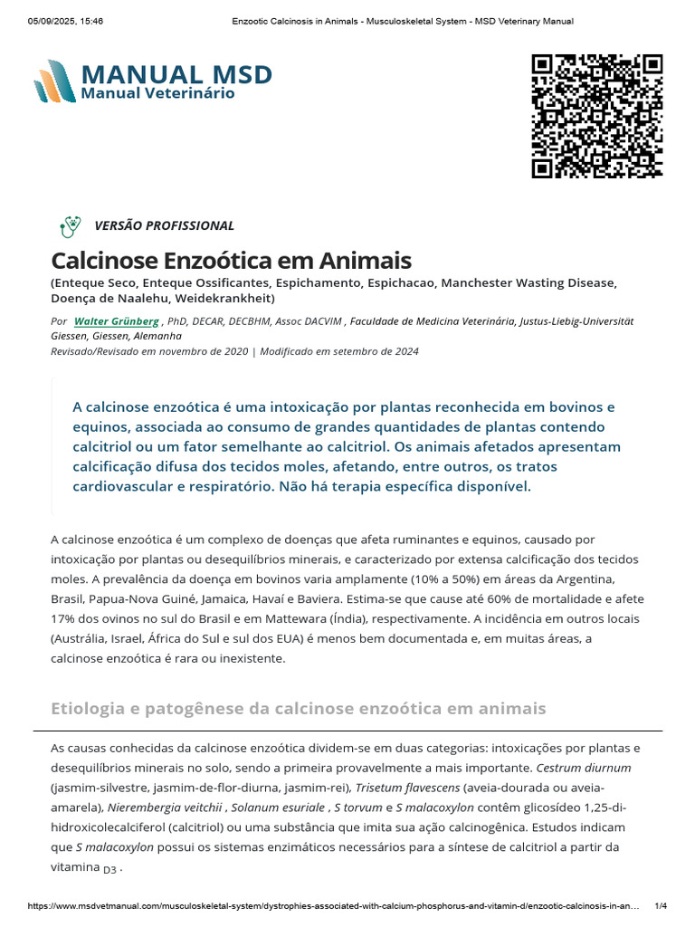Enzootic Calcinosis in Animals - Musculoskeletal System - MSD ...