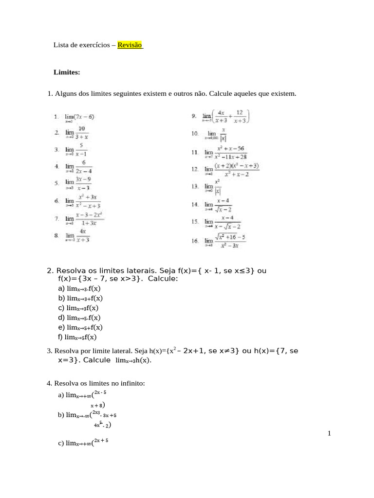 Exercícios de Cálculo de Limites | PDF