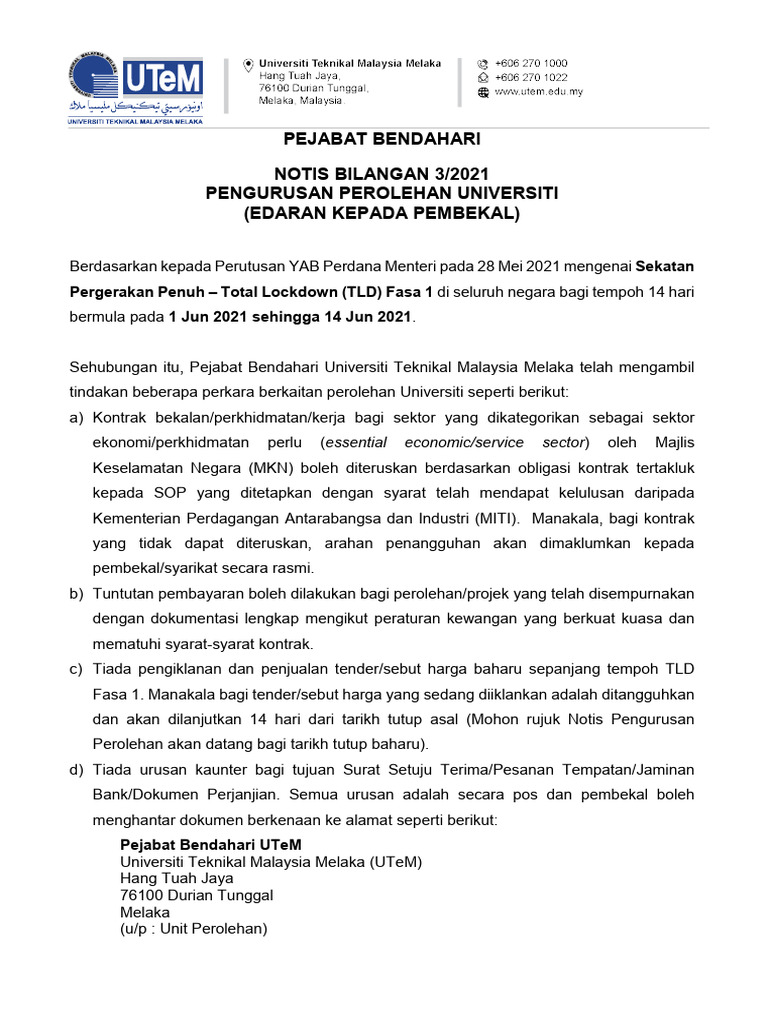 Notis Pengurusan Perolehan Univerisiti Bil. 3.2021 - Pembekal Sign-2 | PDF