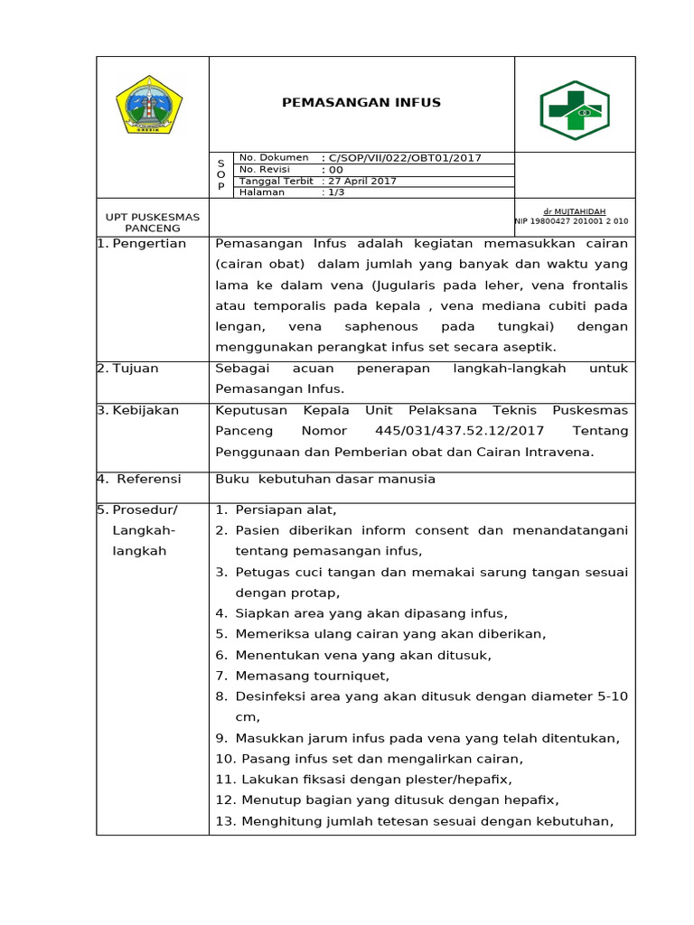 Prosedur Pemasangan Infus Aseptik | PDF