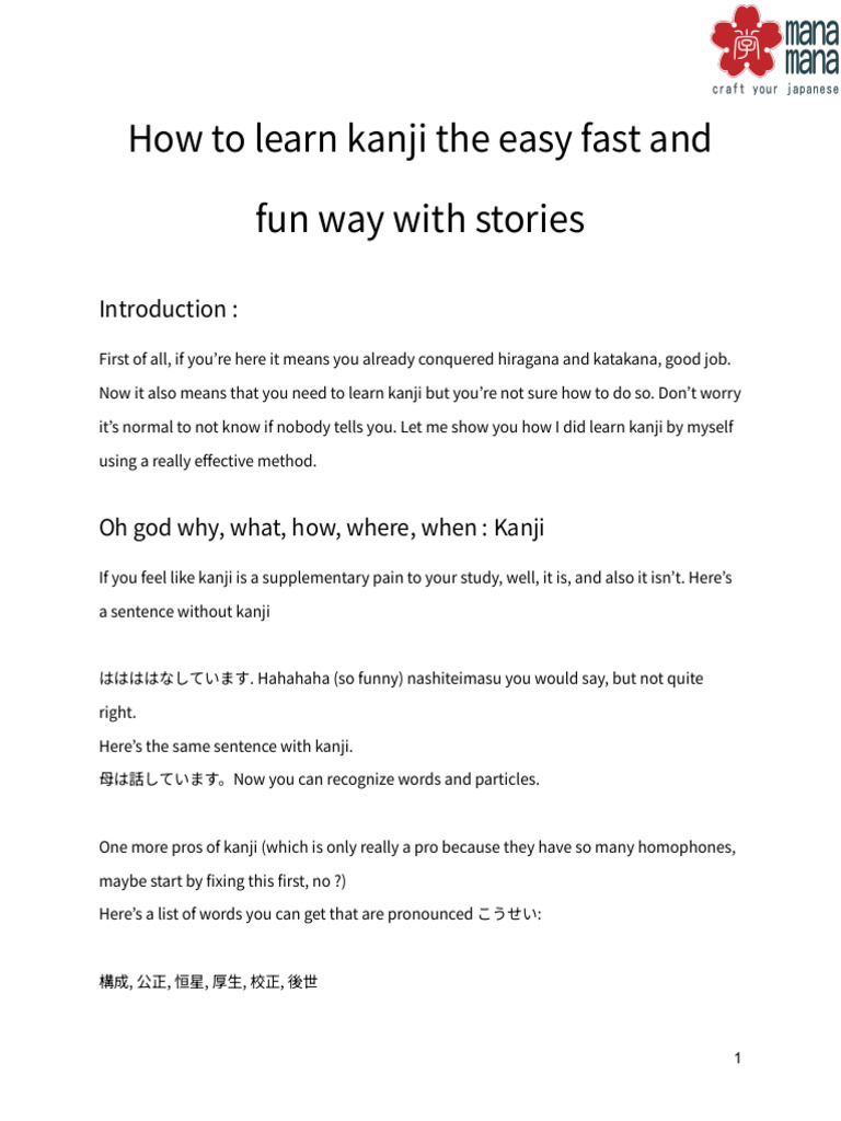 How To Learn Kanji The Easy Fast and Fun Way With Stories | PDF | Kanji ...