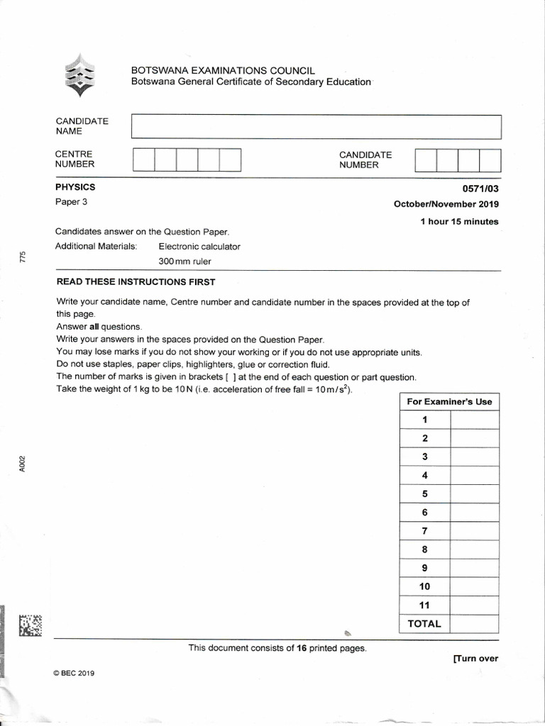 Bgcse Physics Paper 3 2019 | PDF
