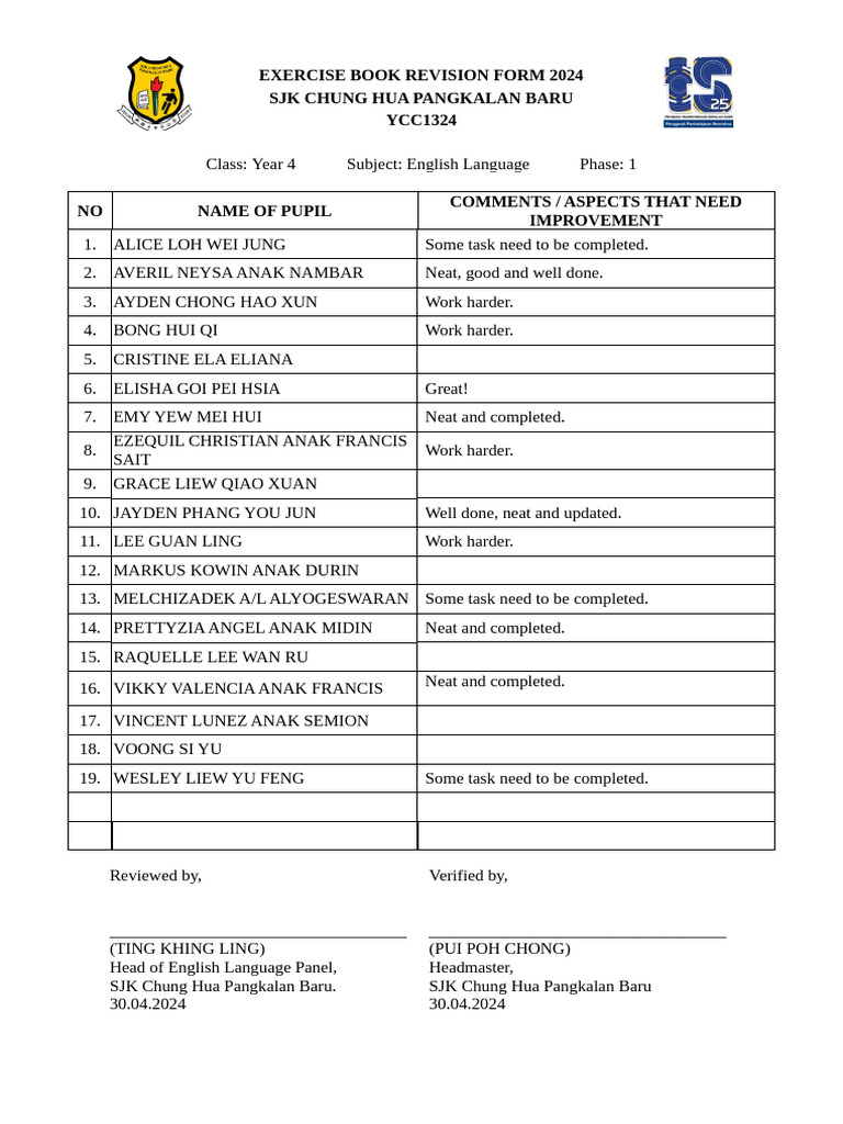 Year 4 English Exercise Revision 2024 | PDF