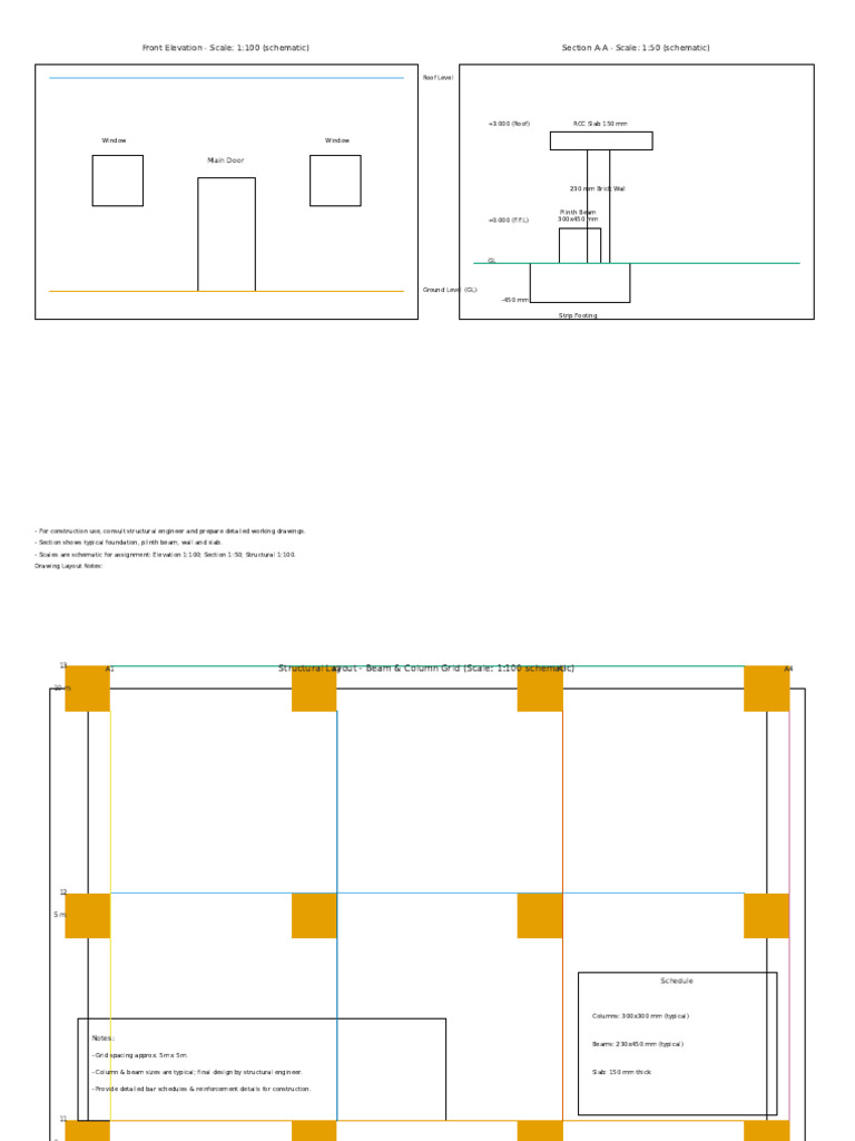 Schematic Structural Elevation & Layout | PDF | Architectural Elements ...