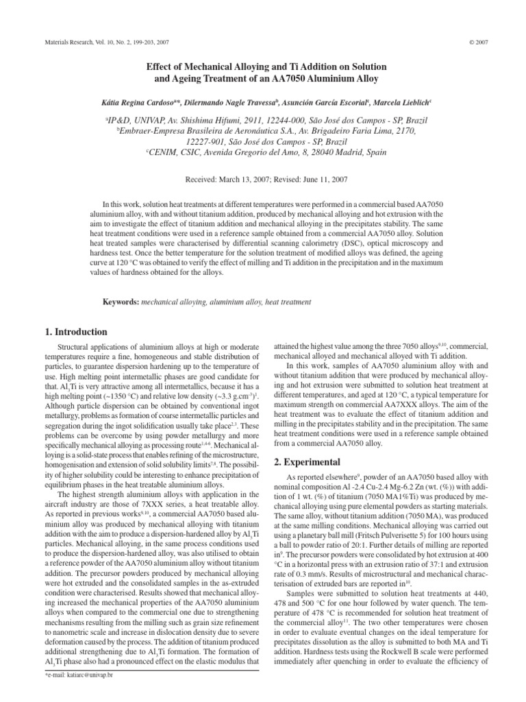 Effect of Mechanical Alloying and Ti Addition On Solution and Ageing ...