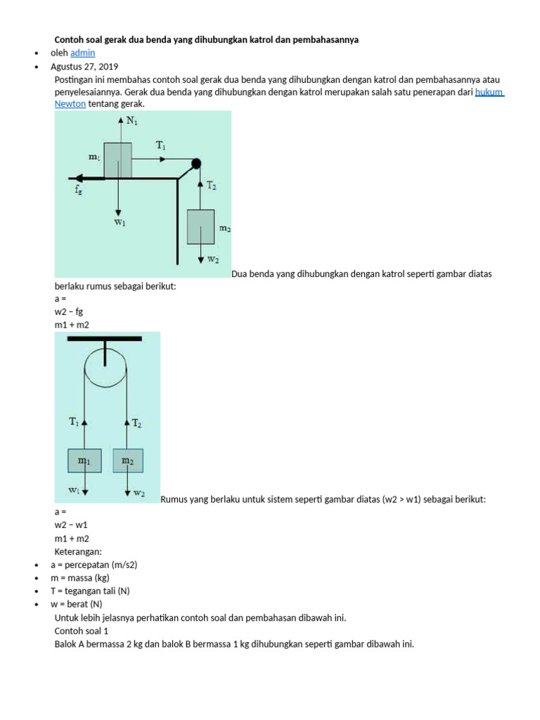 Contoh Soal Gerak Katrol dan Pembahasan | PDF