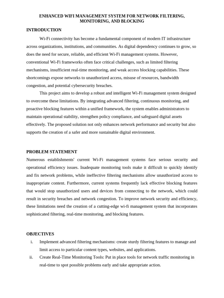 Enhanced Wifi Management System For Network Filtering Monitoring and ...
