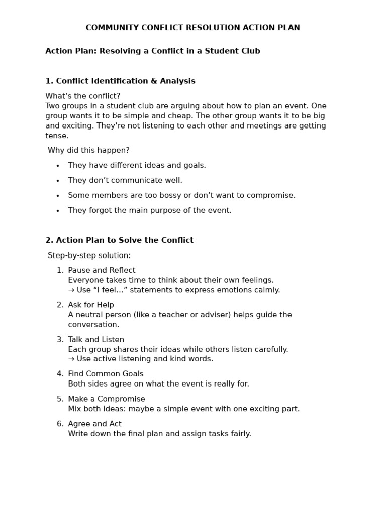 Student Club Conflict Resolution Plan | PDF