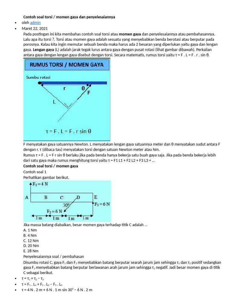 Contoh Soal dan Pembahasan Torsi | PDF