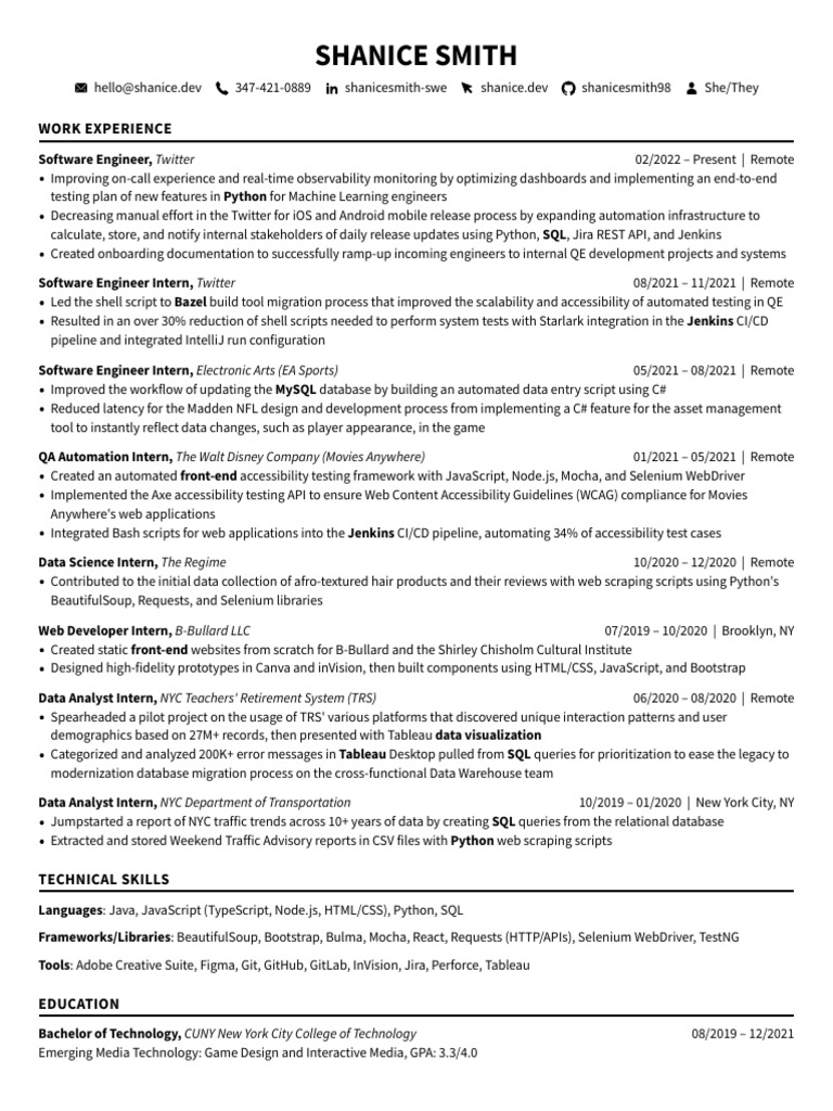 Shanice Smith Resume | PDF | Selenium (Software) | Computing