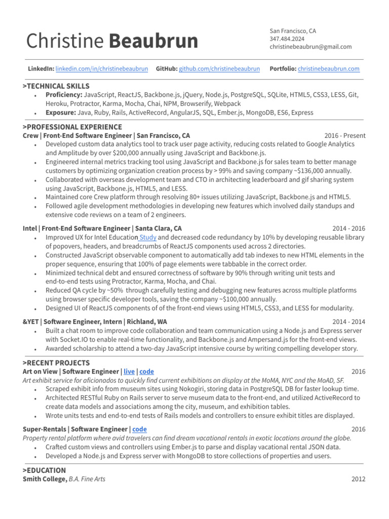 ChristineBeaubrun Resume PDF | PDF | Java Script | Web Development