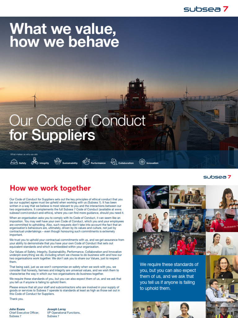 PO-GL-COR-016 - Company Code of Conduct For Suppliers | PDF | Integrity ...