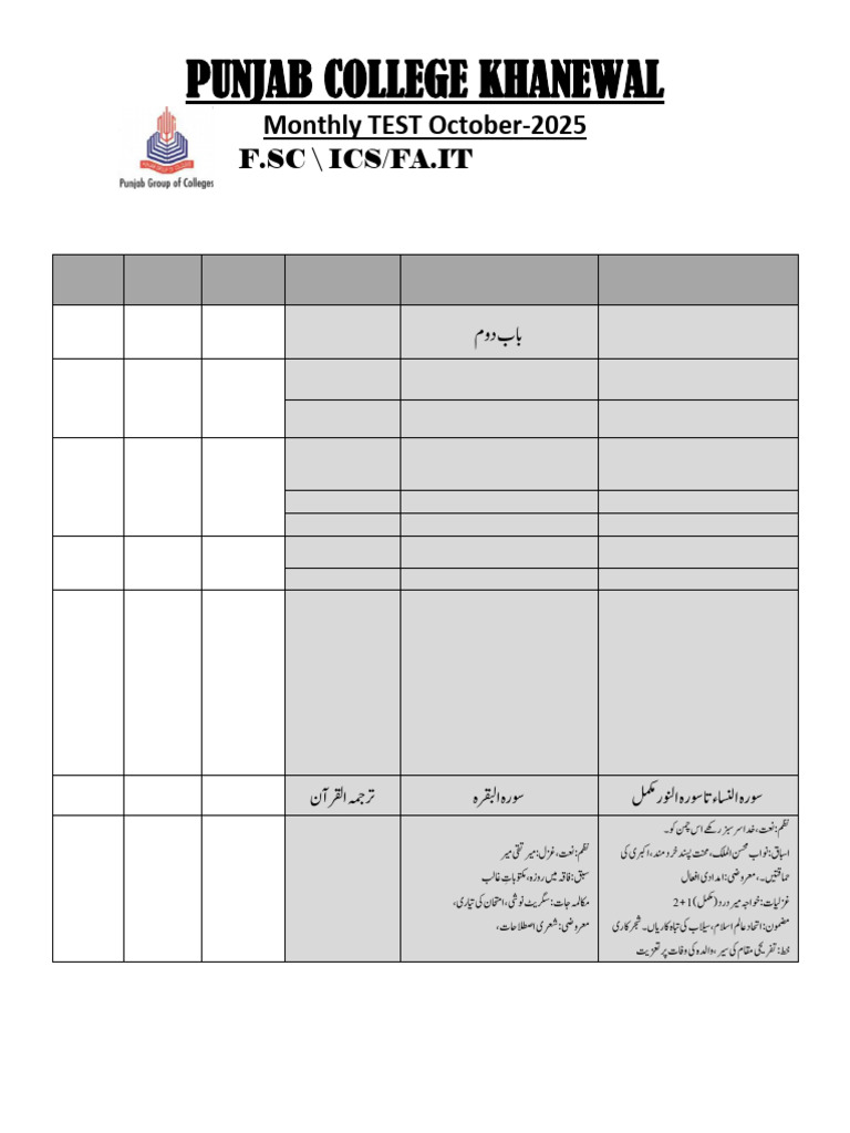 October 2025 Monthly Test Schedule | PDF | Linguistics | Language Mechanics