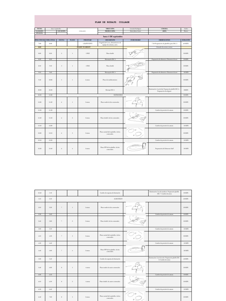 Plan de Rodaje .XLSX - Hoja 1 | PDF