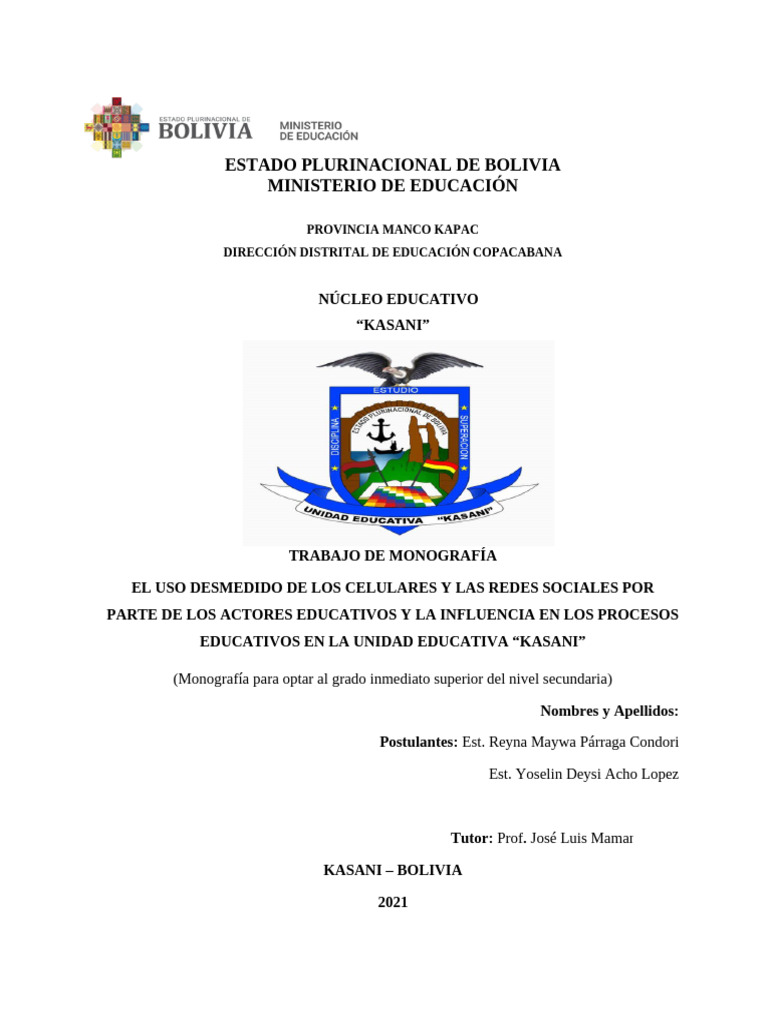 Impacto de Celulares en Educación en Kasani | PDF | Servicio de redes ...