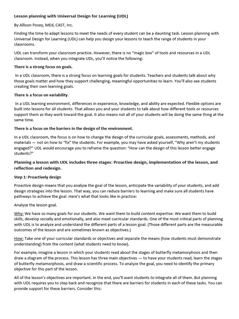 Class 2 - Lesson Planning With Universal Design For Learning | PDF ...