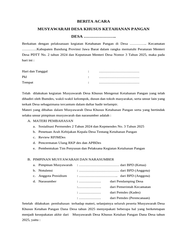 Berita Acara Musdesus Ketapang | PDF