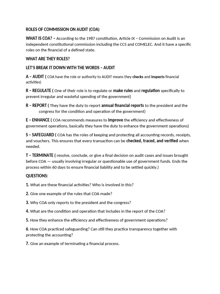Roles of Commission On Audit | PDF