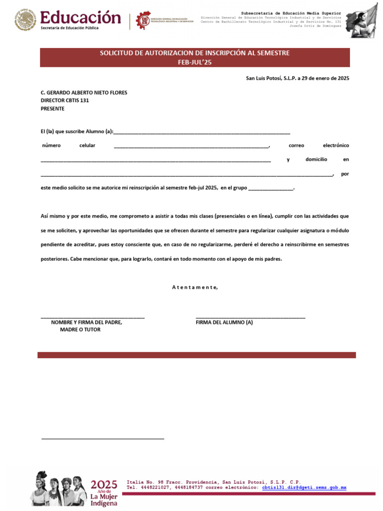 Cbtis 131 Formato Reinscripcion - 2024 - 2 | PDF