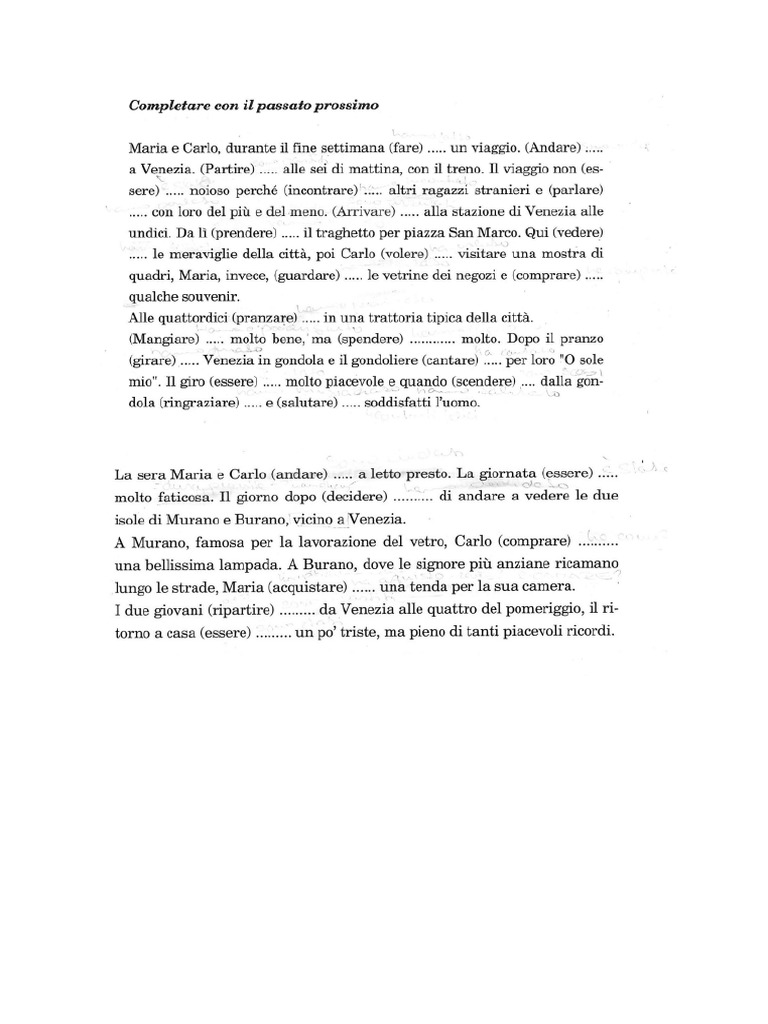 Passato Prossimo Esercizio | PDF