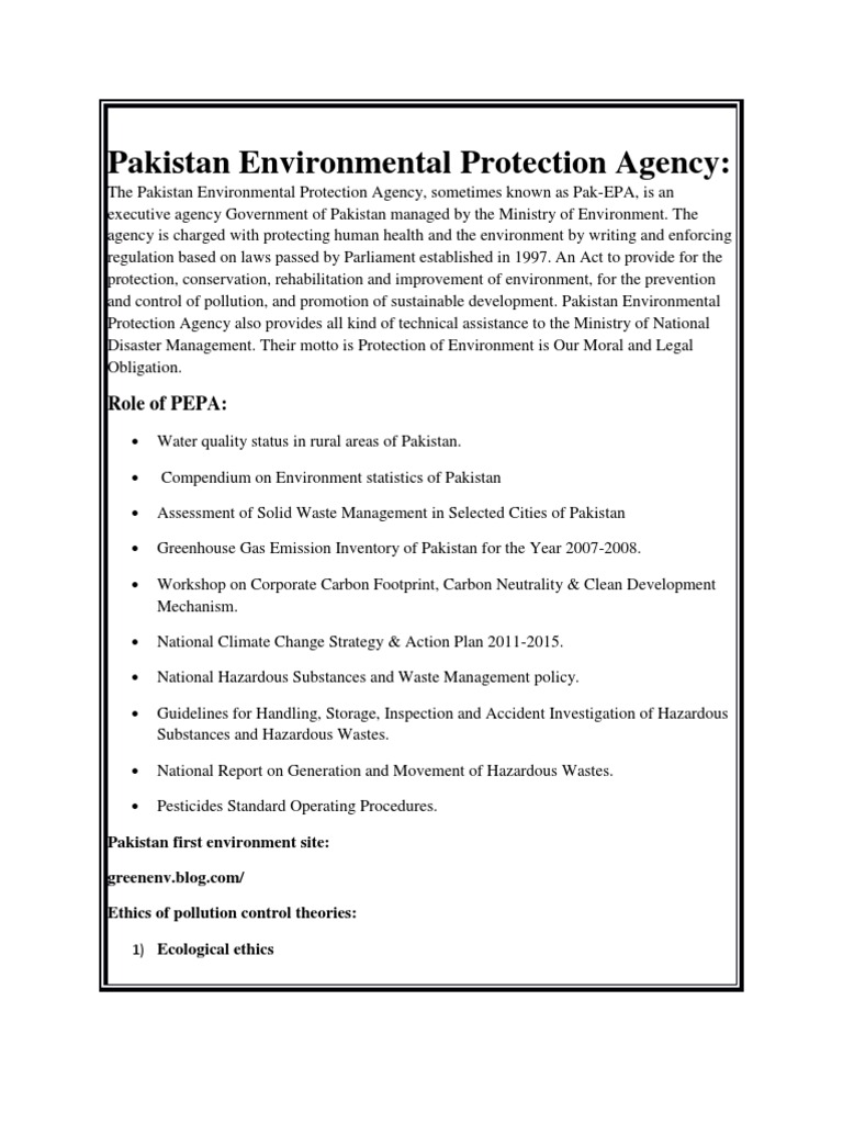 Pakistan Environmental Protection Agency | PDF | Externality | Water ...