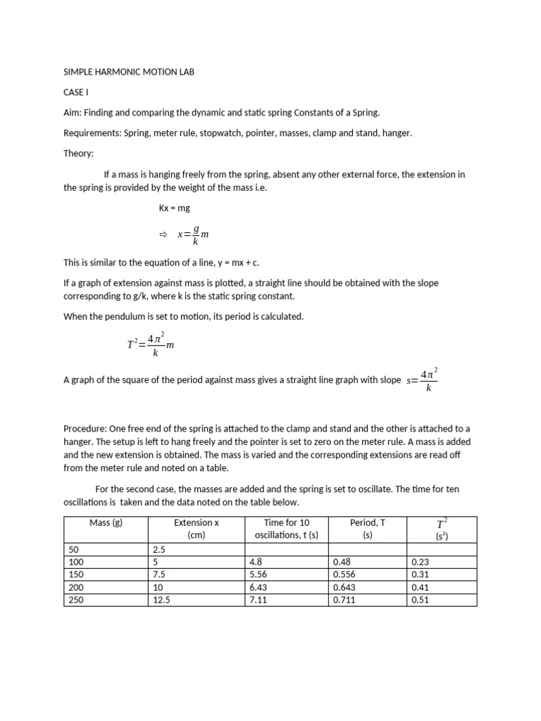 Simple Harmonic Motion Lab | PDF | Pendulum | Oscillation