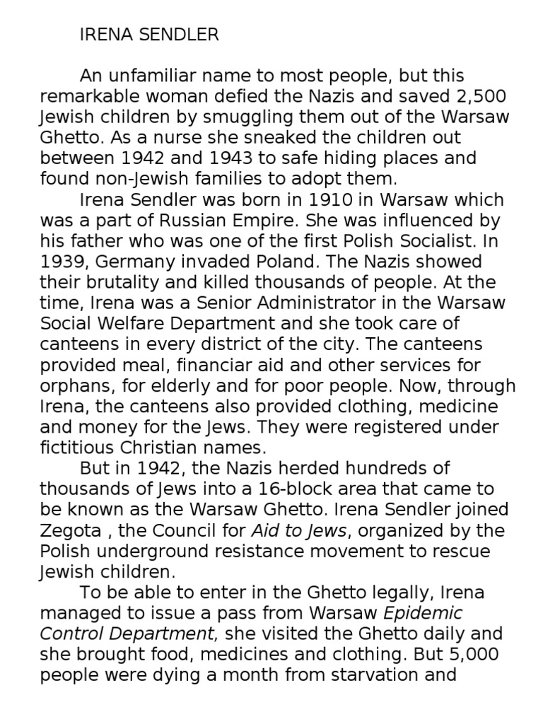 Irena Sendler: Heroine of the Holocaust | PDF | Antisemitism | The ...
