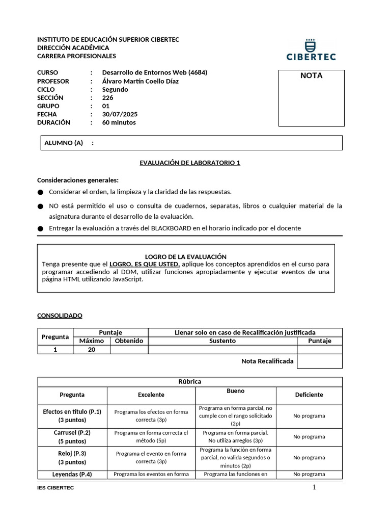 Examen t1 | PDF | Modelo de objeto de documento | Script Java