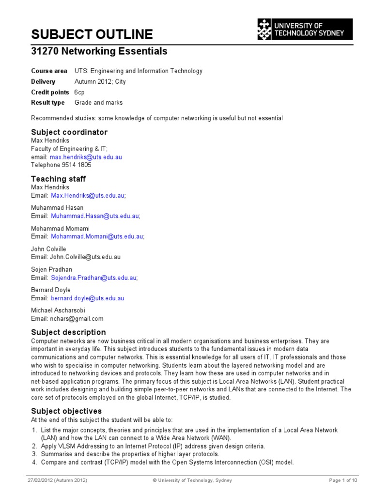 Subject Outline | PDF | Osi Model | Communications Protocols
