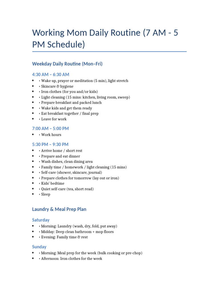 Working Mom Daily Routine | PDF