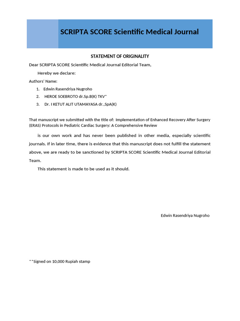 Statement of Originality SCRIPTA SCORE Scientific Medical Journal | PDF