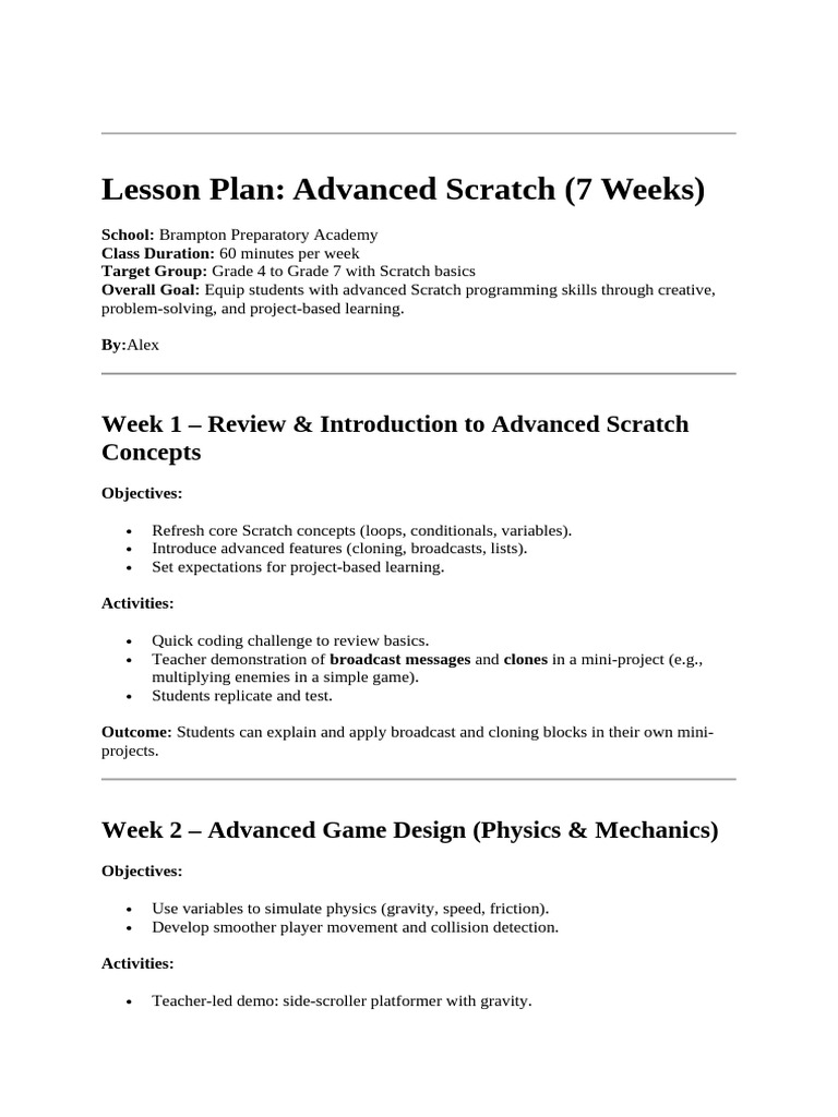Advanced Scratch Programming Plan | PDF | Scratch (Programming Language ...