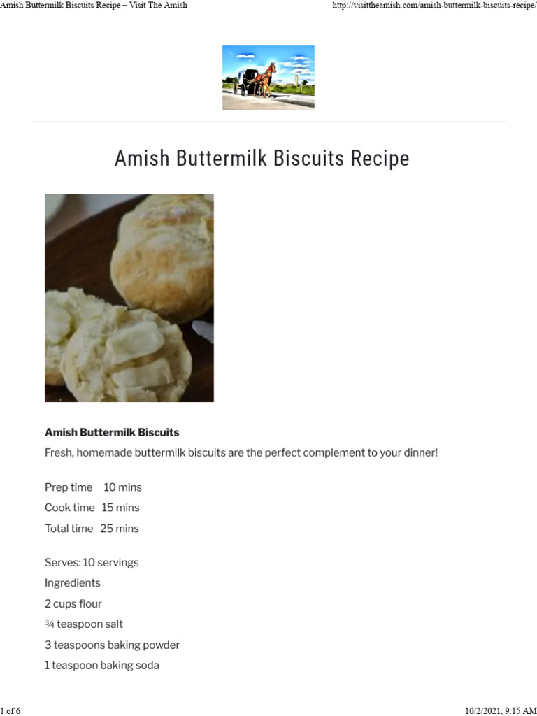 Amish Buttermilk Biscuits Recipe - Visit The Amish | PDF | Teaspoon ...