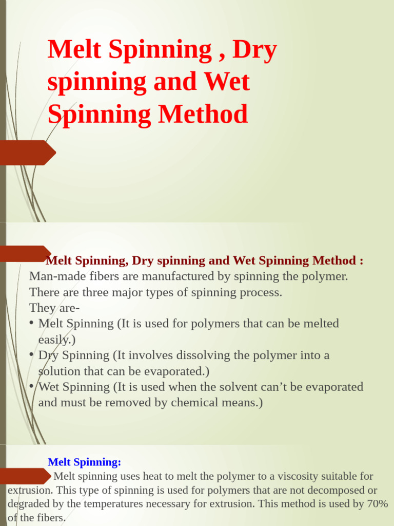 UNIT 2 Melt Spinning, Dry Spinning and Wet Spinning Method | PDF ...