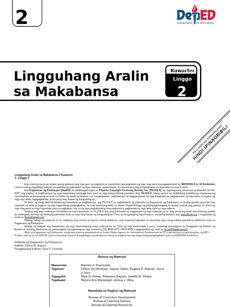 Le - Makabansa 2 Q1 - W2 | PDF