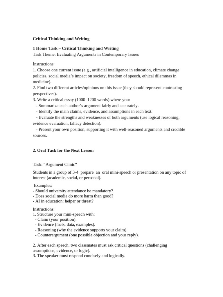 Critical Thinking Writing Tasks Week 2 | PDF