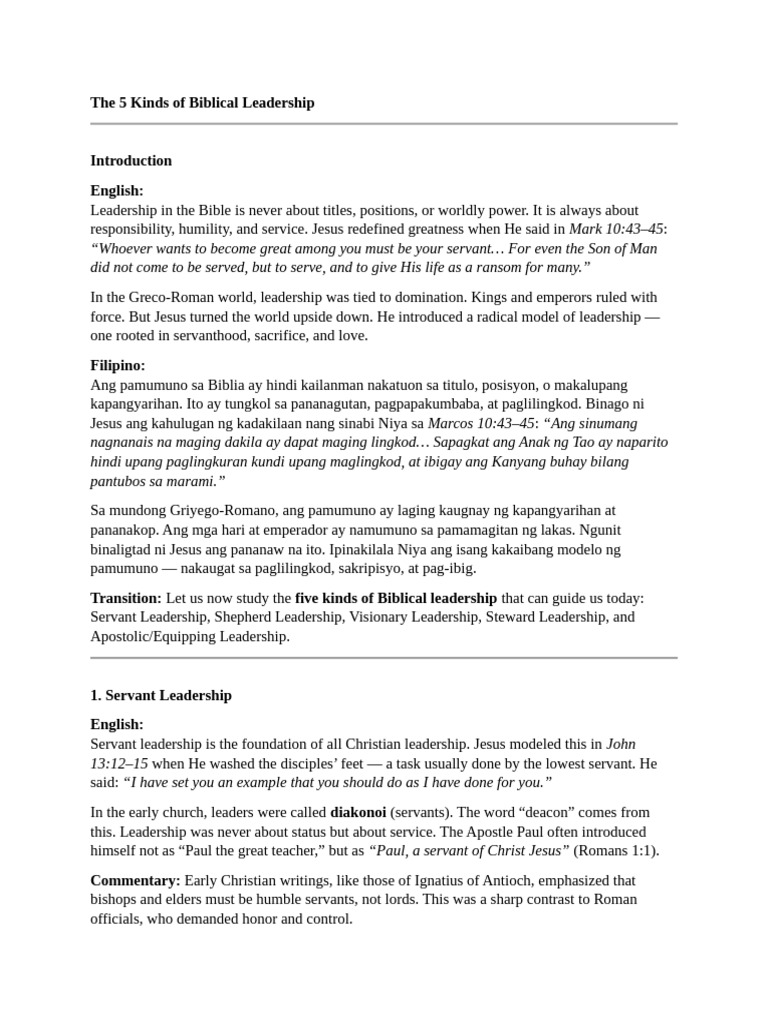 The 5 Kinds of Biblical Leadership | PDF