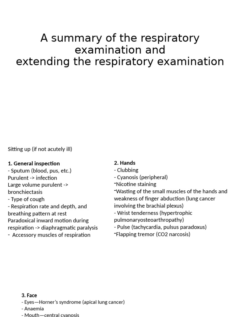 A Summary of The Respiratory Examination and | PDF | Exhalation | Lung