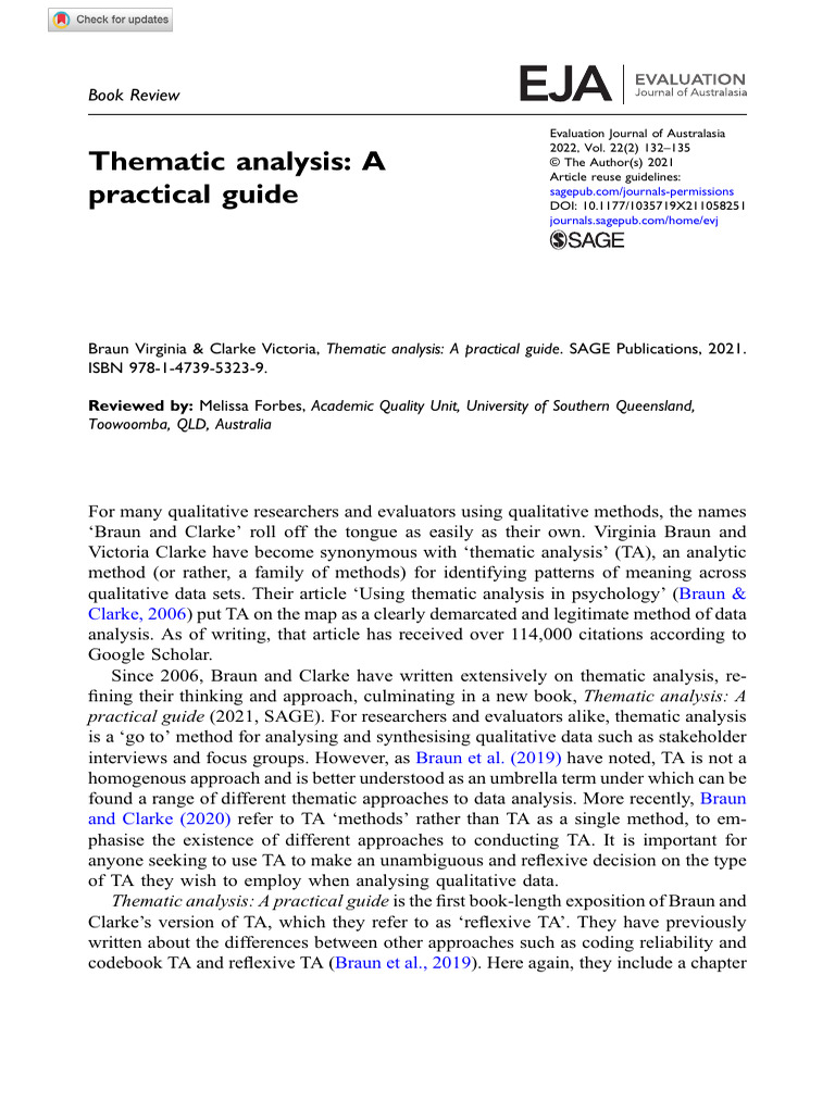 Braun & Clarke's Reflexive Thematic Analysis | PDF | Qualitative ...