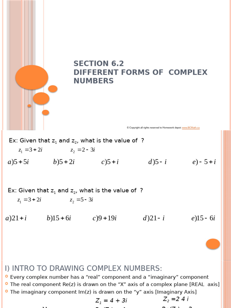 Section 6.2 Basics of Complex Numbers | PDF | Complex Number ...