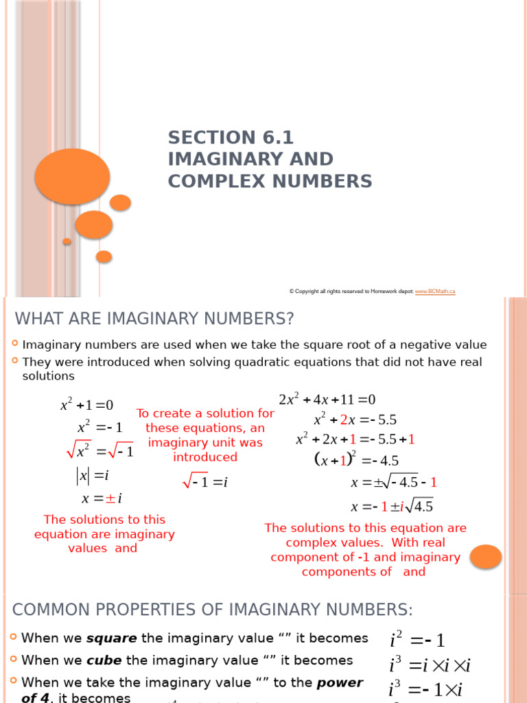 Section 6.1 Imaginary and Complex Numbers (2024) | PDF | Mathematical ...